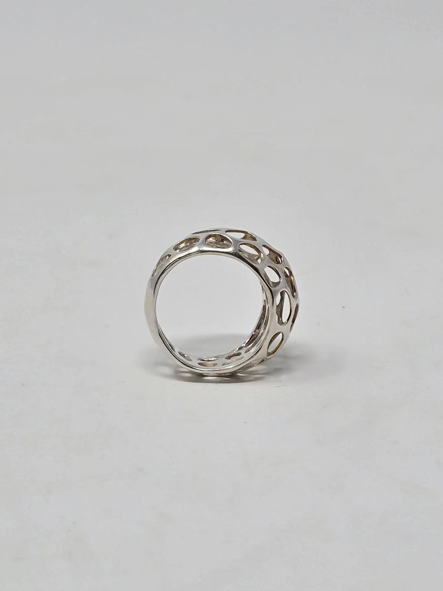 Modernist Caged Open Work Ring – Brassy Beehive